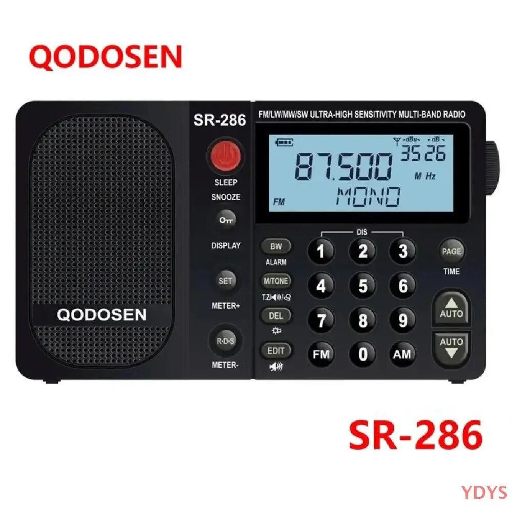 QODOSEN SR-286 Сверхчувствительный полнодиапазонный радиоприемник с аккумулятором 18650 YDYS