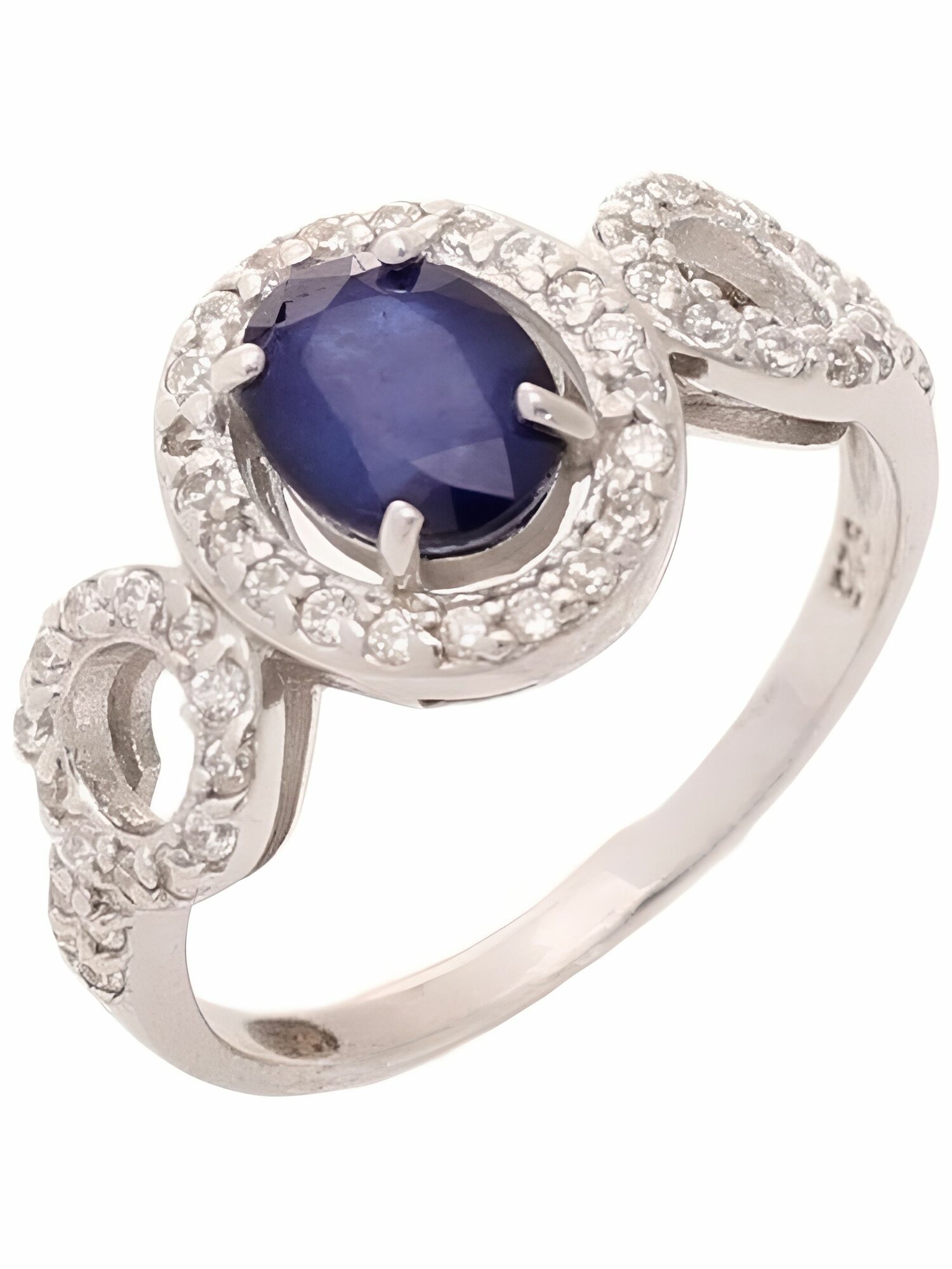 Кольцо тонкое, серебро, 925 проба, родирование, сапфир, фианит