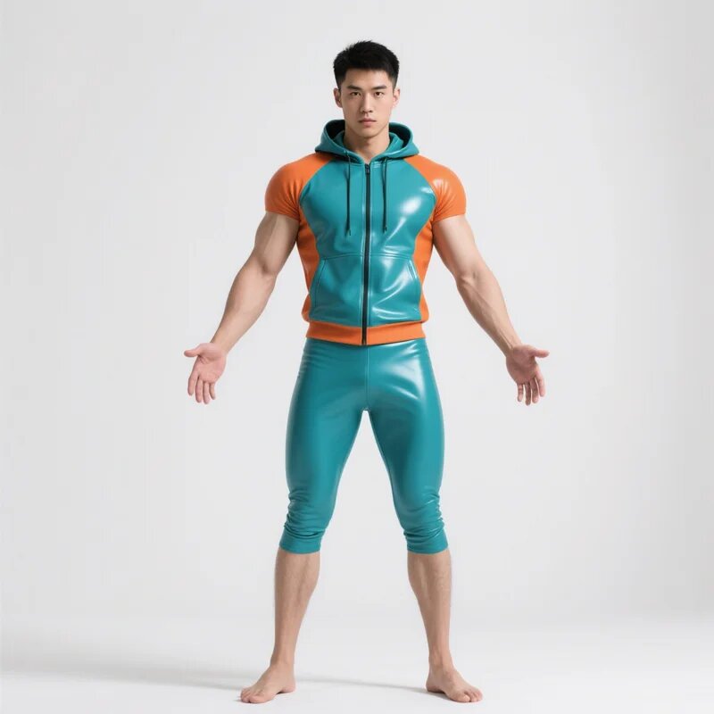 Латексный косплей костюм топ и шорты XL