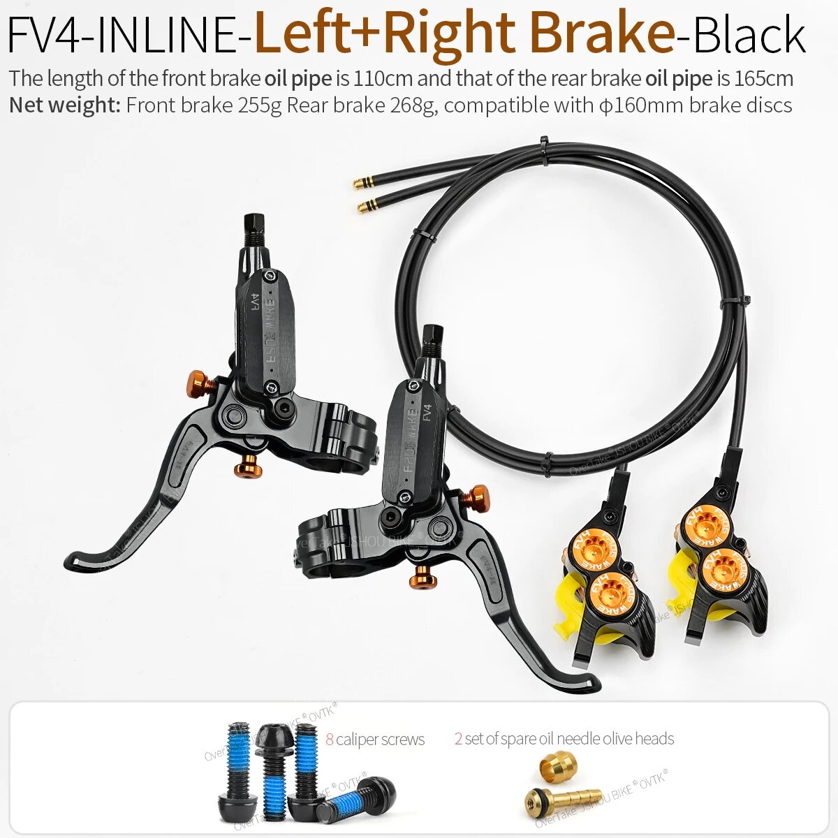 JSHOU BIKE FV4 тормоза дисковые гидравлические 4-х поршневые сплит-тип Черный, IN 1PAIR BK
