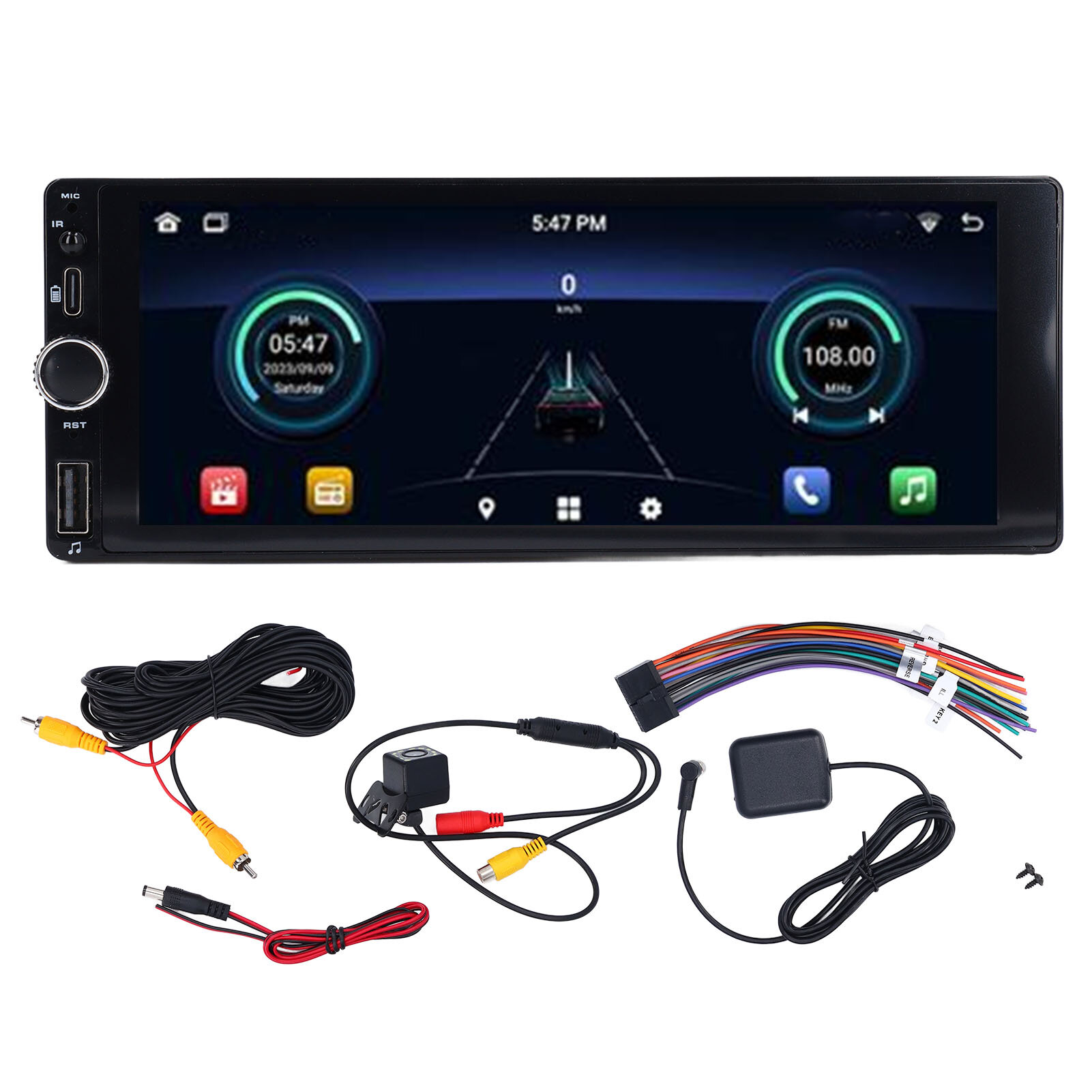 2G 64G 6.86-дюймовый сенсорный автомобильный магнитола на Android 13 для iOS, система для Android Auto, автомобильное радио с GPS, 5G Wi-Fi, поддержка Mirror Link, AHD камера заднего вида