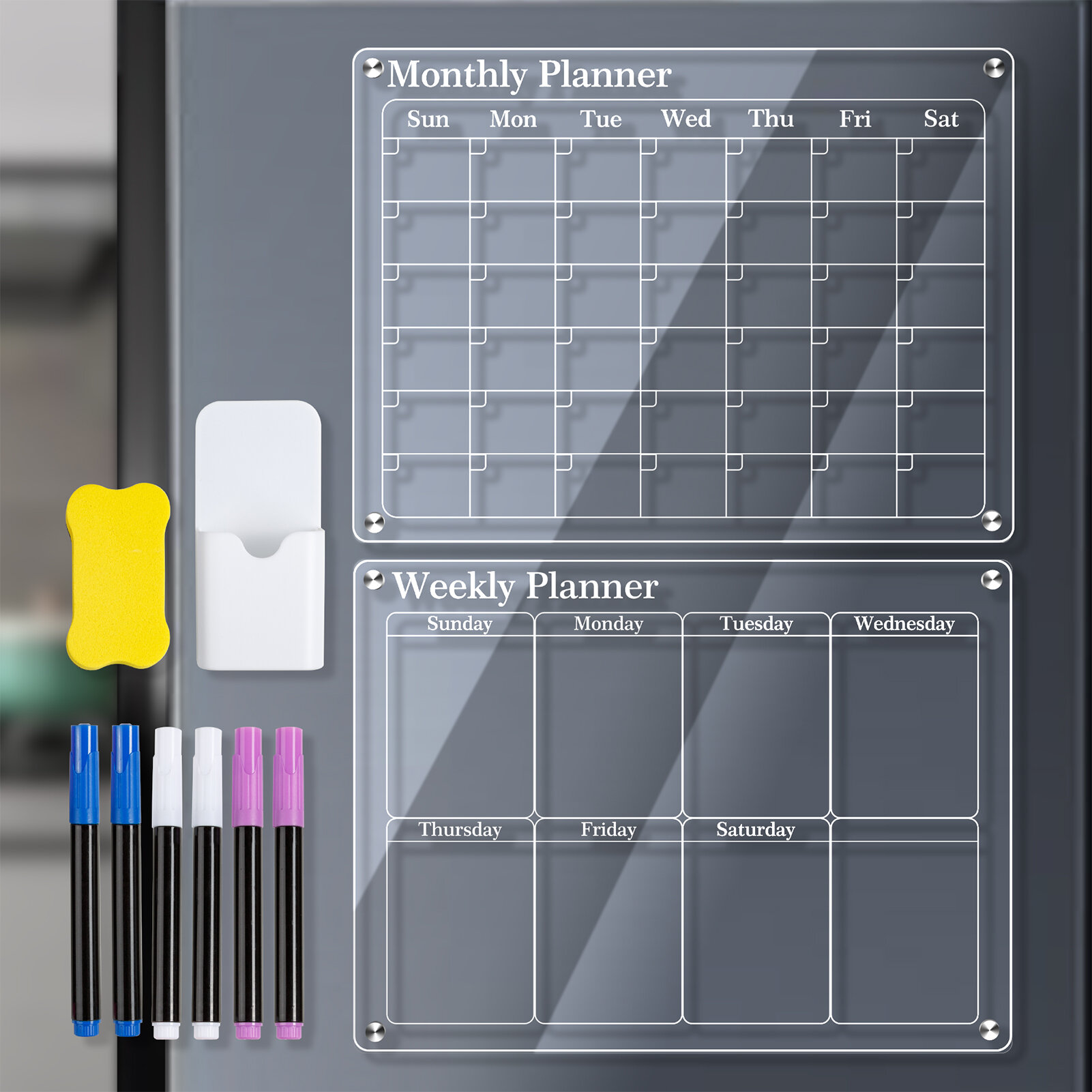 Прозрачный акриловый магнитный ежемесячный / еженедельный / пустой доска планирования для календаря холодильника 40*30 см.
