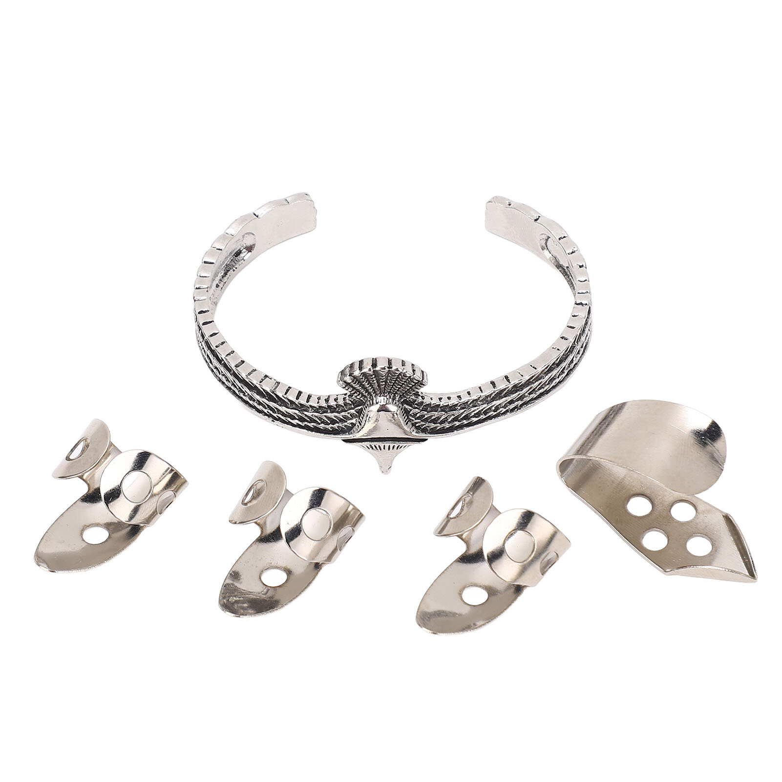 Набор медиаторов для гитары с браслетом из сплава и защитой большого пальца из нержавеющей стали для бас-гитары и струнных инструментов LA08, серебристый.