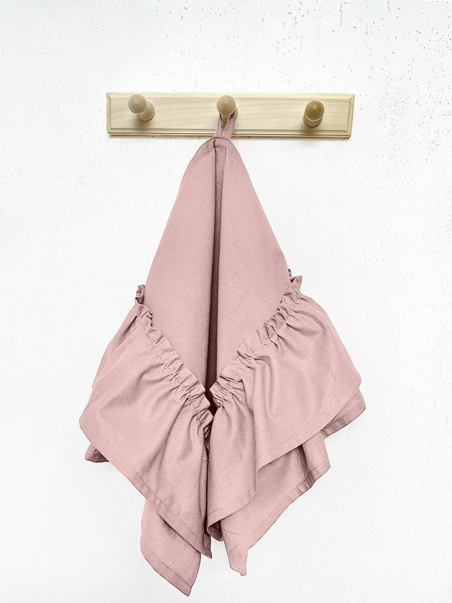 Льняное полотенце с оборкой "Фантазия", пудра, 34*68, лен 50%, хлопок 50%