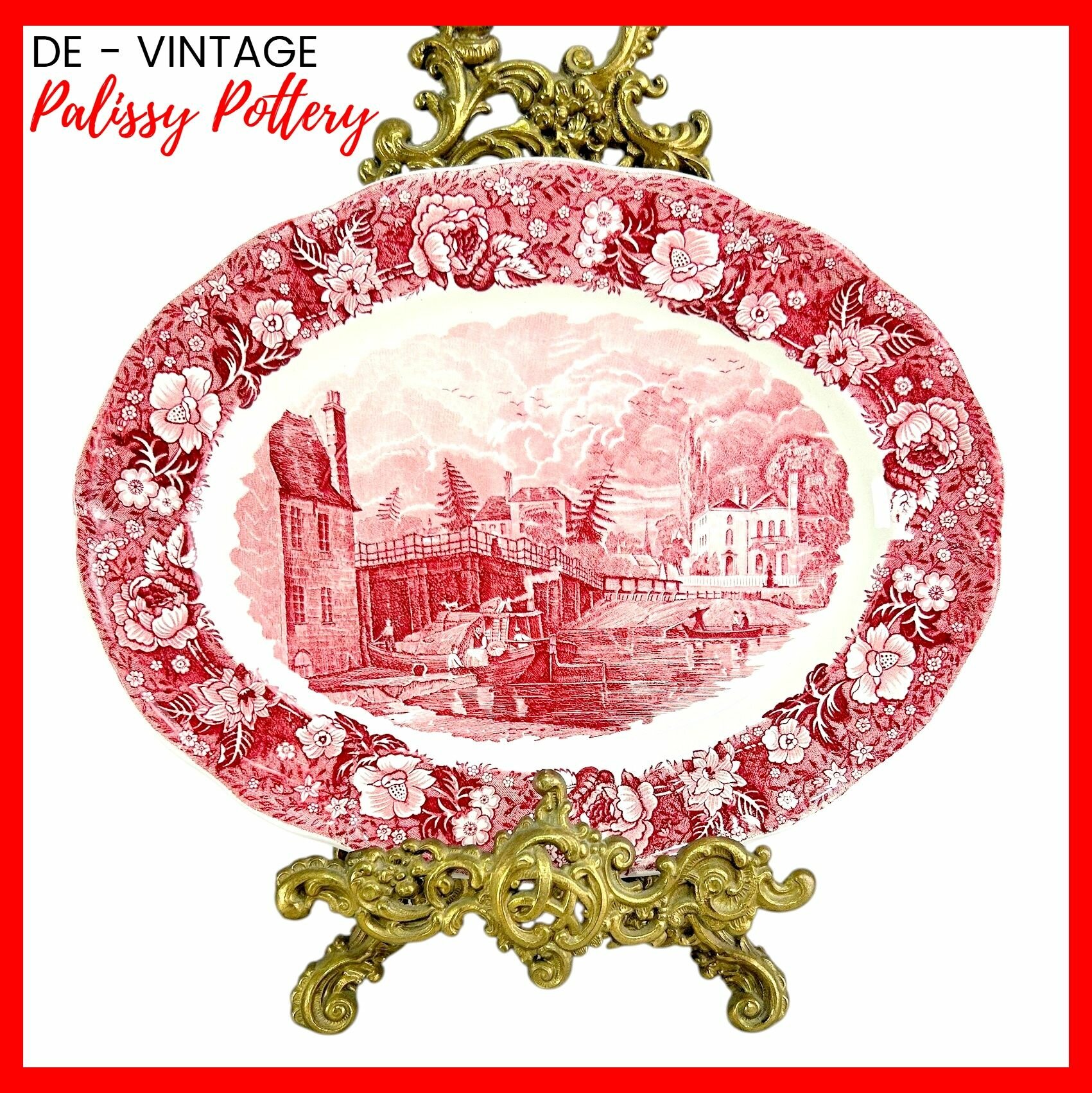 Блюдо овальное Palissy Pottery, Thames River Scenes, винтаж. Англия