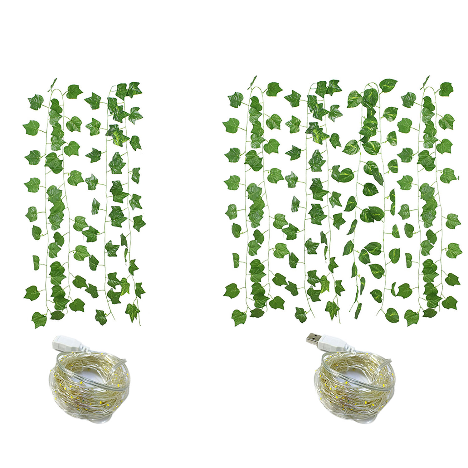 Искусственный плющ Green Leaf Rattan Garland с листьями Пластик+PC Лента с светодиодами 20 LEDs USB 2 метра Свет белый и цветной Декор для свадьбы вечеринок Рождества праздников террасы 2 или 4 штуки листовых вайн