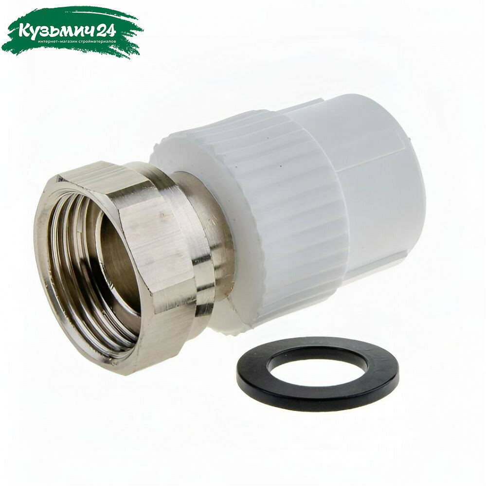 Муфта полипропиленовая Pro Aqua 25-1", ВР, комбинированная с накидной гайкой, белая