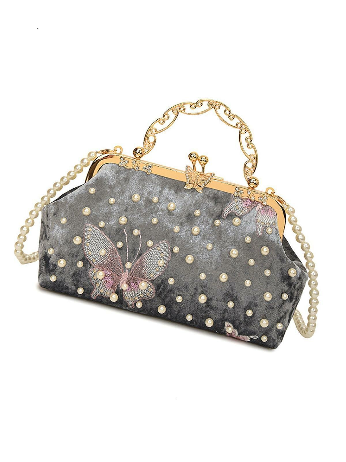 Роскошная сумочка с бабочкой, отделанная жемчугом, вечерняя сумочка для выпускного вечера, модная сумочка через плечо с ремешком-цепочкой