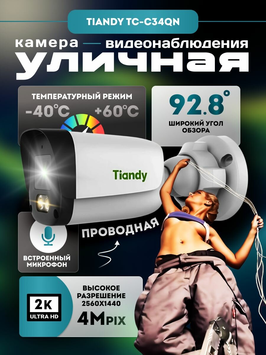 Tiandy TC-C34QN IP 4 Мп камера видеонаблюдения с микрофоном и питанием по PoE
