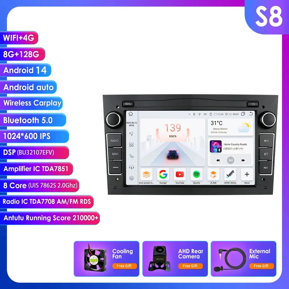 Автомагнитола Hizpo 2 DIN с GPS, Android Auto и CarPlay для Opel Astra H J, Vectra, Vauxhall Antara, Zafira, Corsa C D, Vivaro, Meriva, Veda, с поддержкой OBD