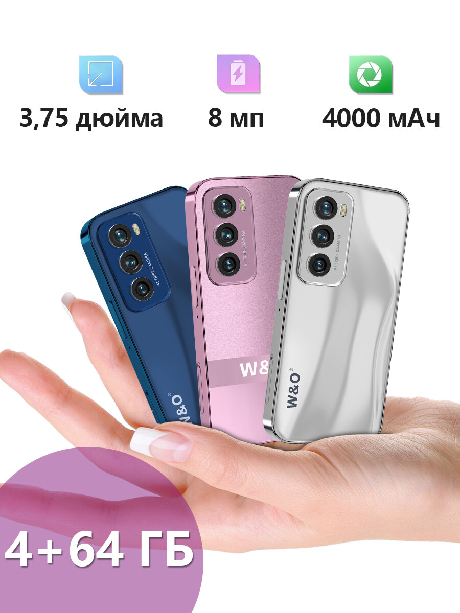 Детский мини-смартфон 3,75 дюйма 4+64 ГБ | Батарея 4000 мАч, Андроид 10 Розовое золото