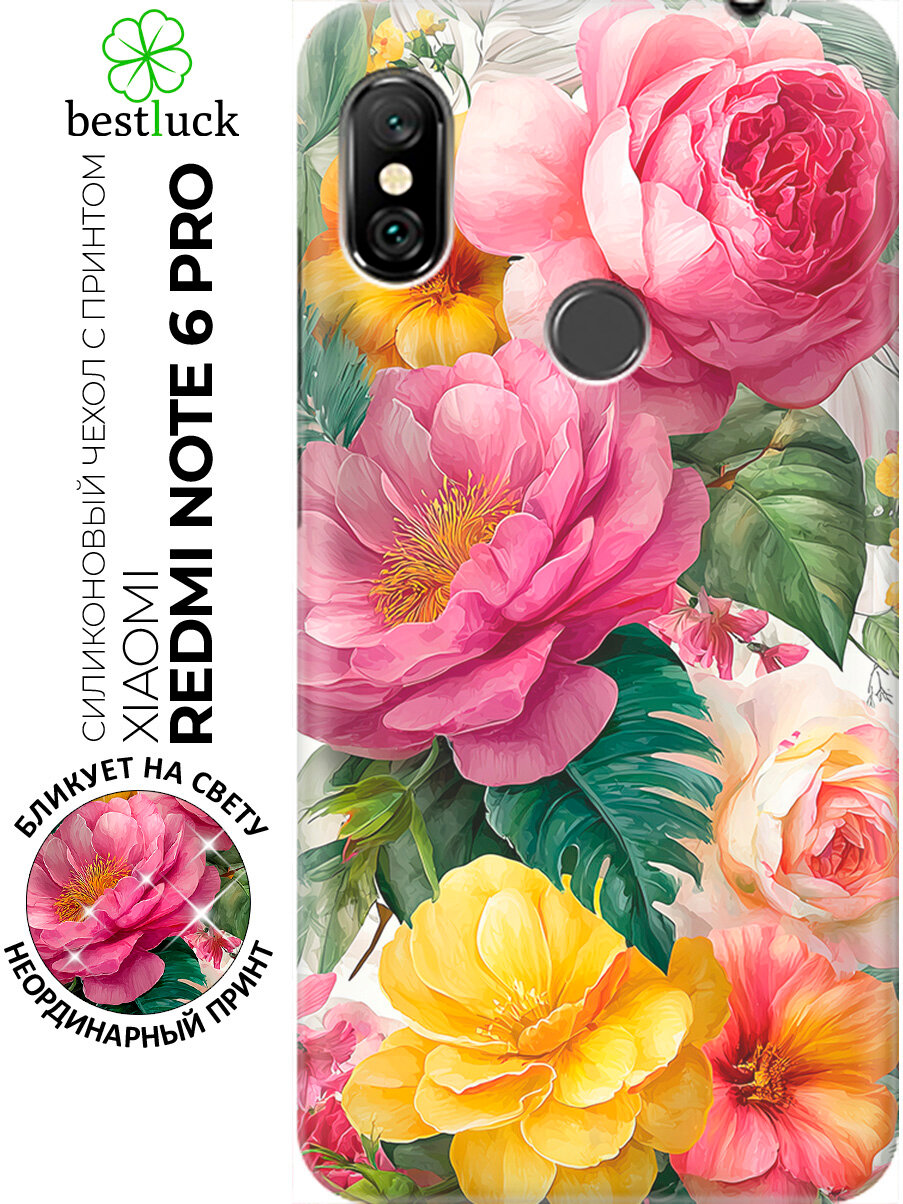 Силиконовый чехол на Xiaomi Redmi Note 6 / Note 6 Pro с принтом "Экзотический букет"