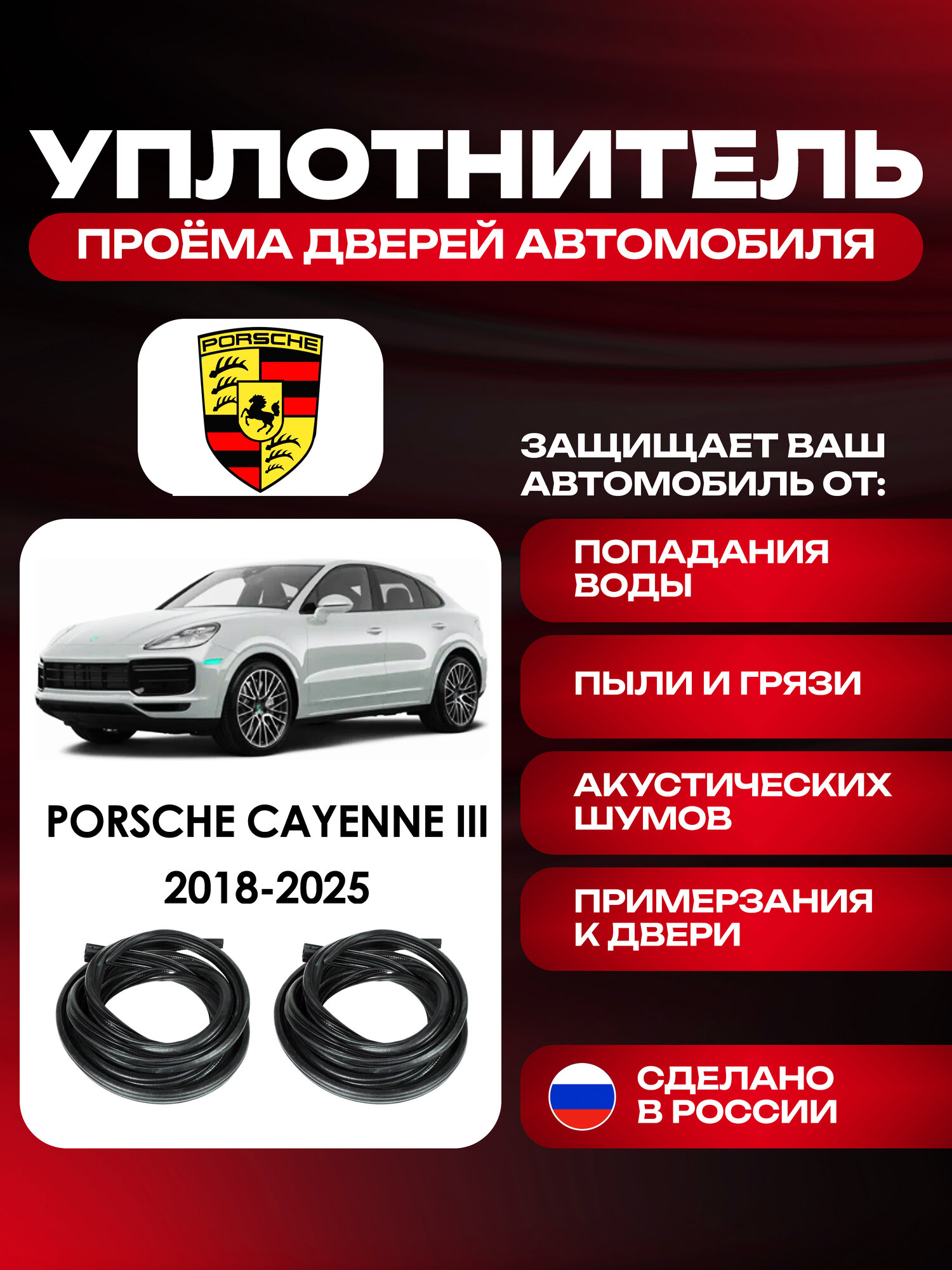 Уплотнитель (резинка) проёмов передних дверей (2 ШТ.) Porsche Cayenne III 2018-2025 / Порш Кайен 3 поколение