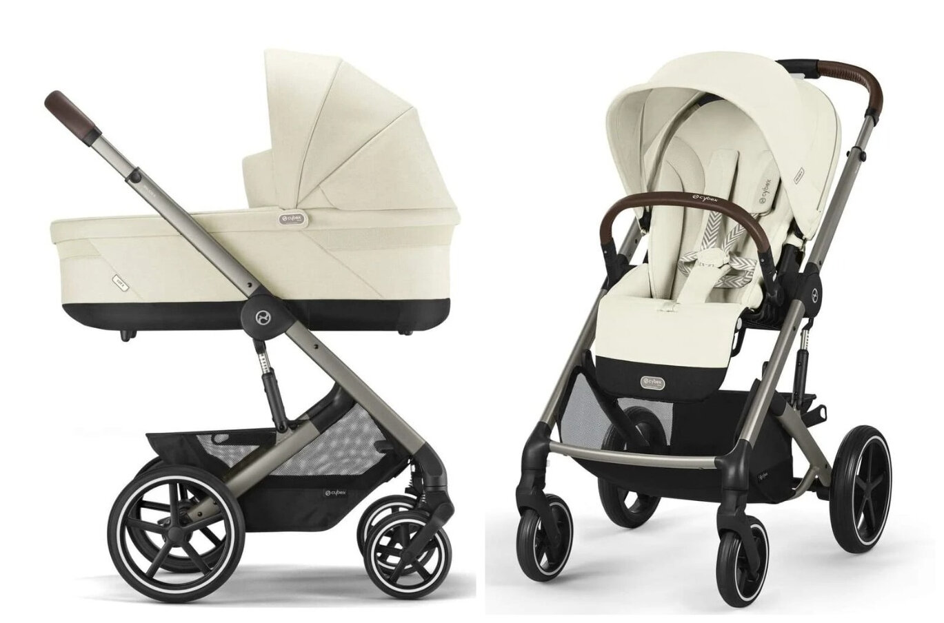 Коляска Cybex Balios S Lux, 2 в 1, EVA, 2 дождевика, люлька и прогулочный блок seashell beige