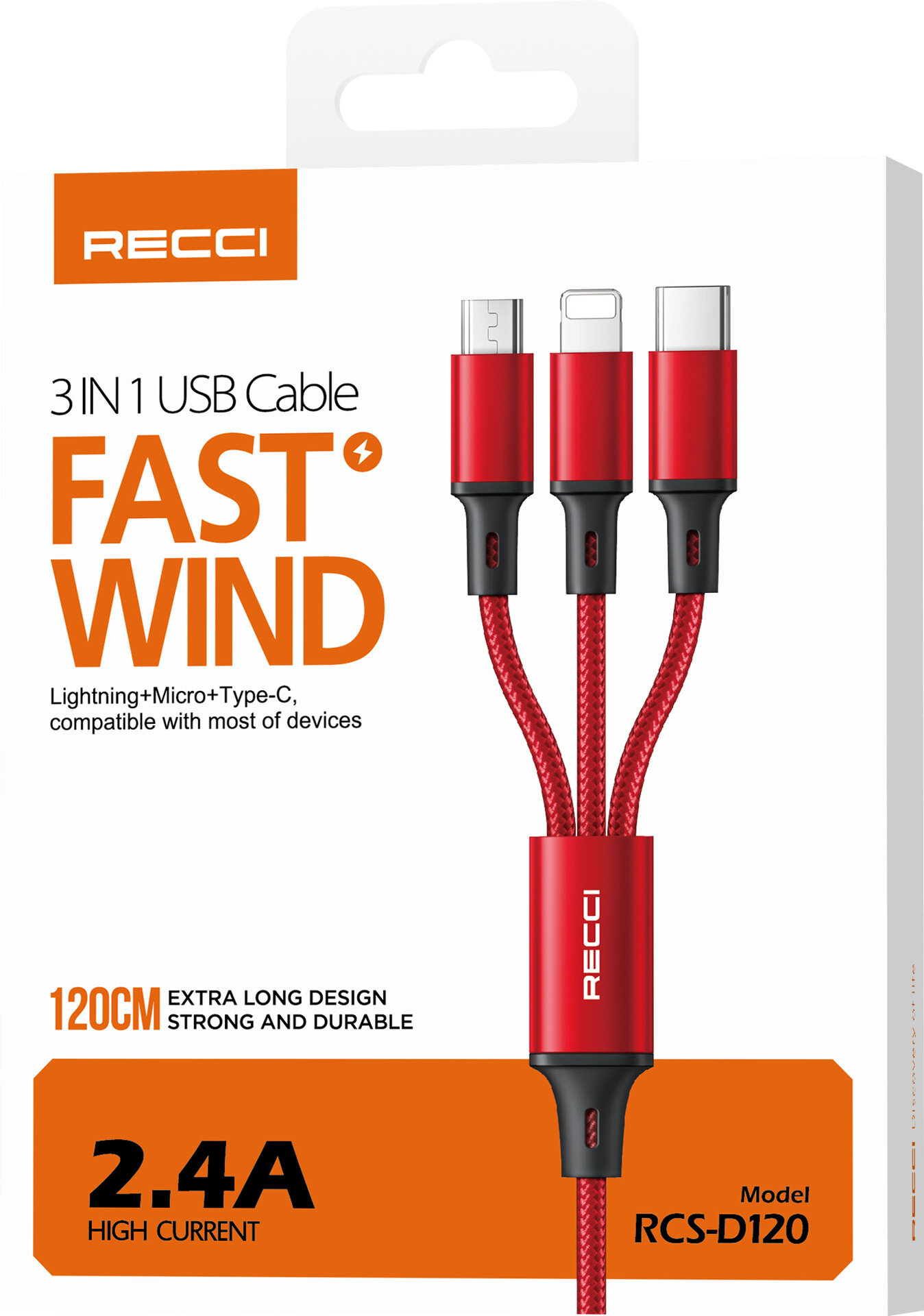 Recci Ruisi RCS-D120 3-в-1 кабель для передачи данных подходит для Apple Android универсальный зарядный кабель RCS-D120