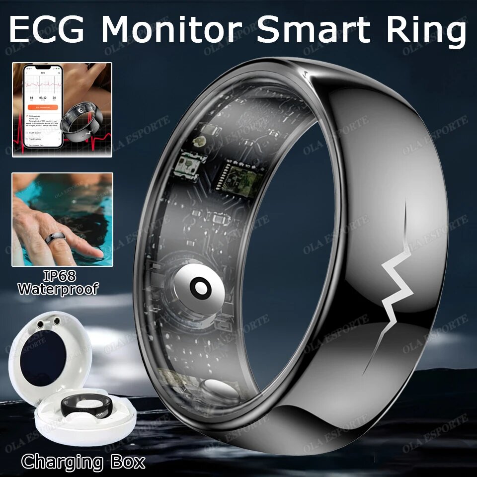 SmartRing ECG Монитор Здоровья, Черный, Размер 12