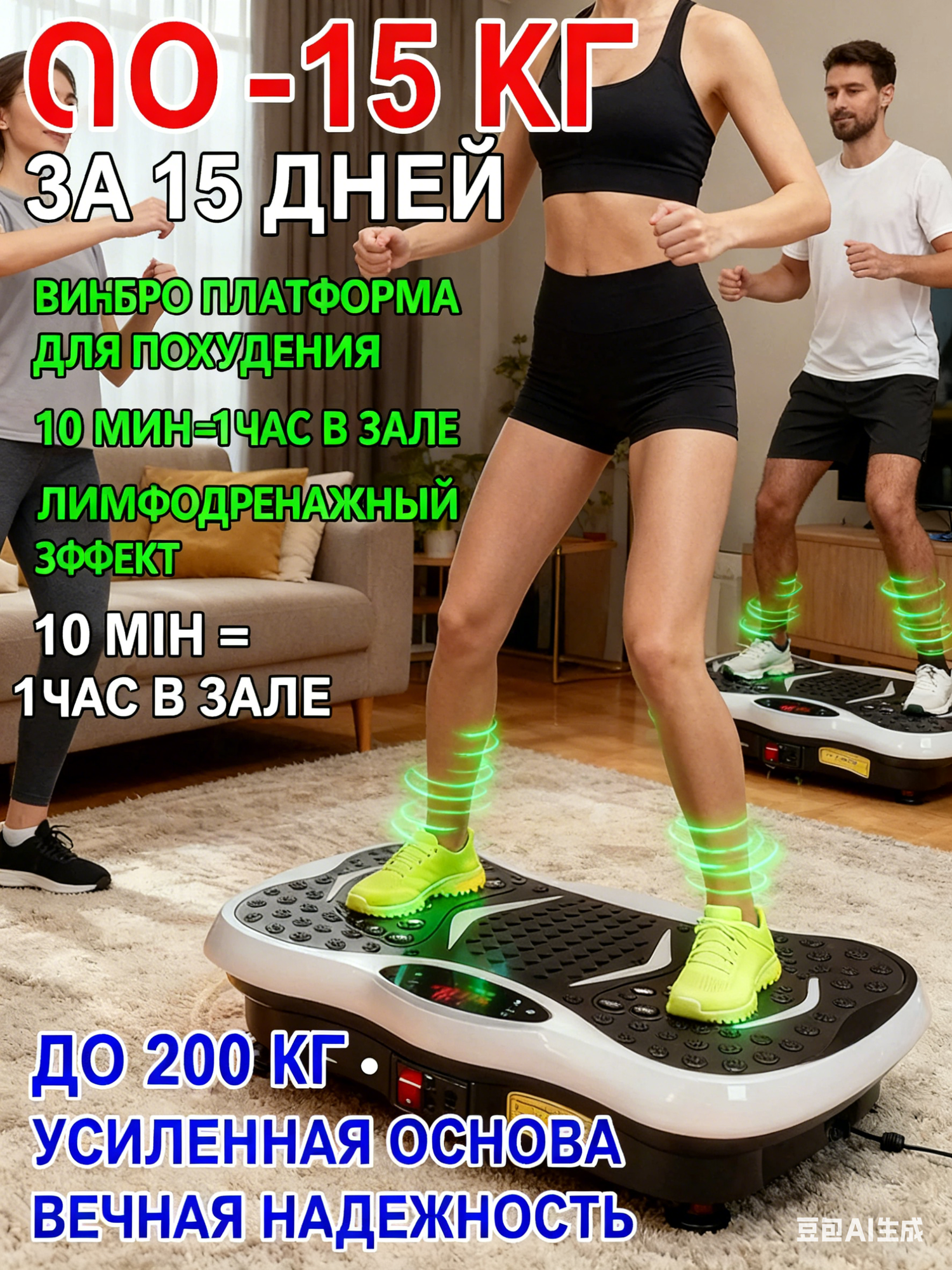 Виброплатформа, вибротренажер, кардио степпер, фитнес-платформа, спортивный тренажер для похудения с эспандерами