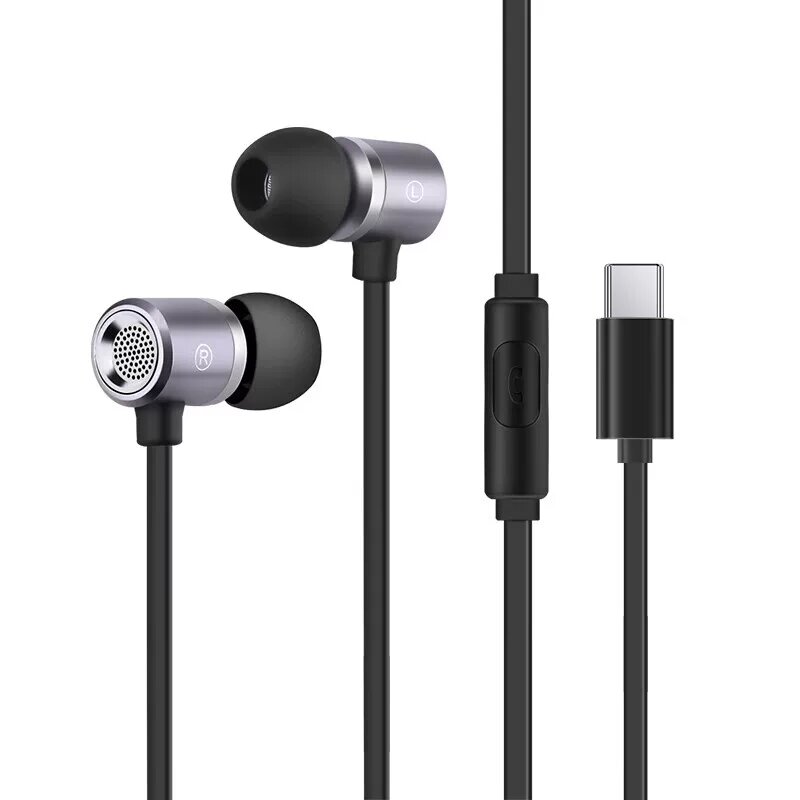 Newmine MX660 Металлические наушники вкладыш с микрофоном, разъем Type-C, серый цвет