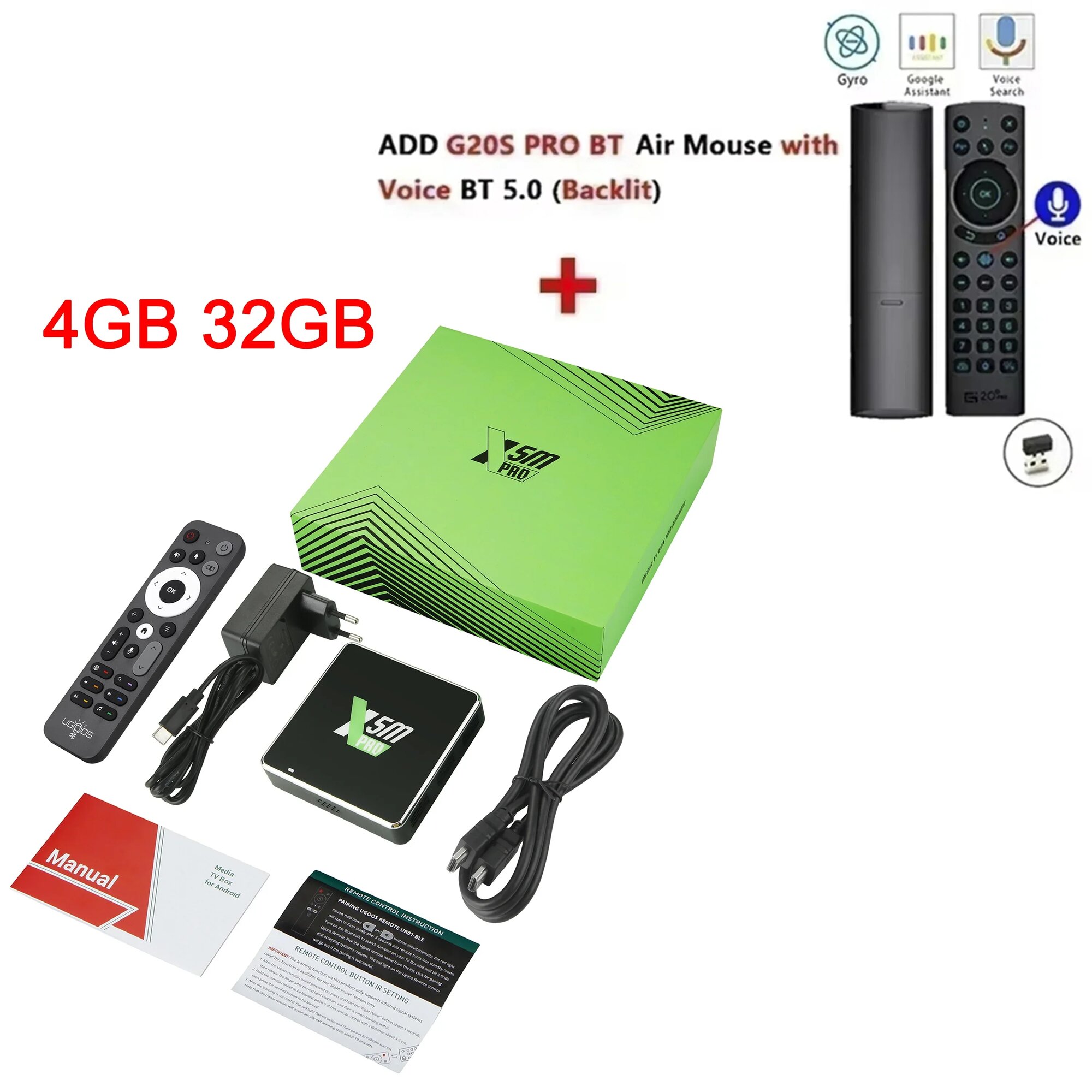 UGOOS Smart TV Box X5M Pro 4/32 ГБ Европейская вилка (EU Plug), 4GB 32GB G20S Pro BT