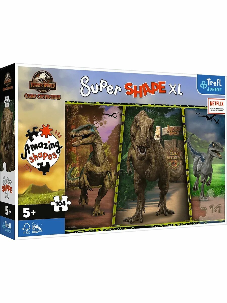 Пазл "Динозавры" Park Jurassic, картон, 104 элемента, белый, от 5 лет