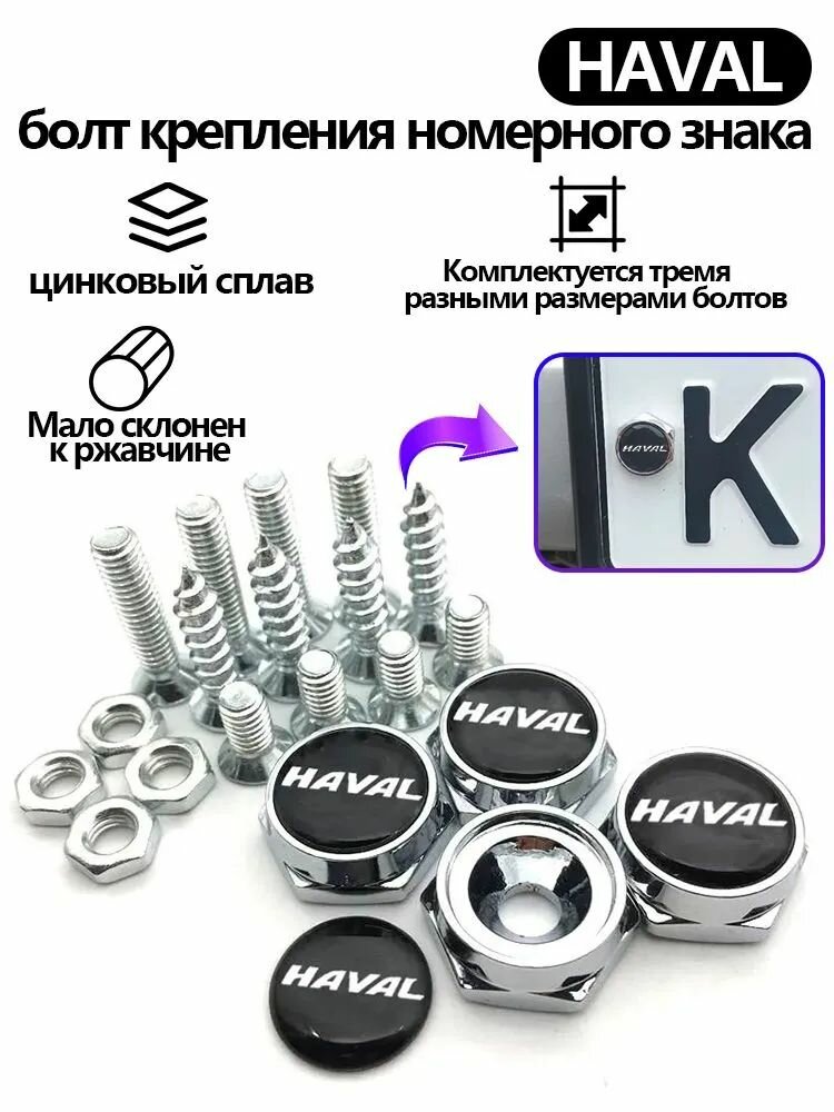 Комплект болтов крепления номерного знака с логотипом Haval. 4 шт.