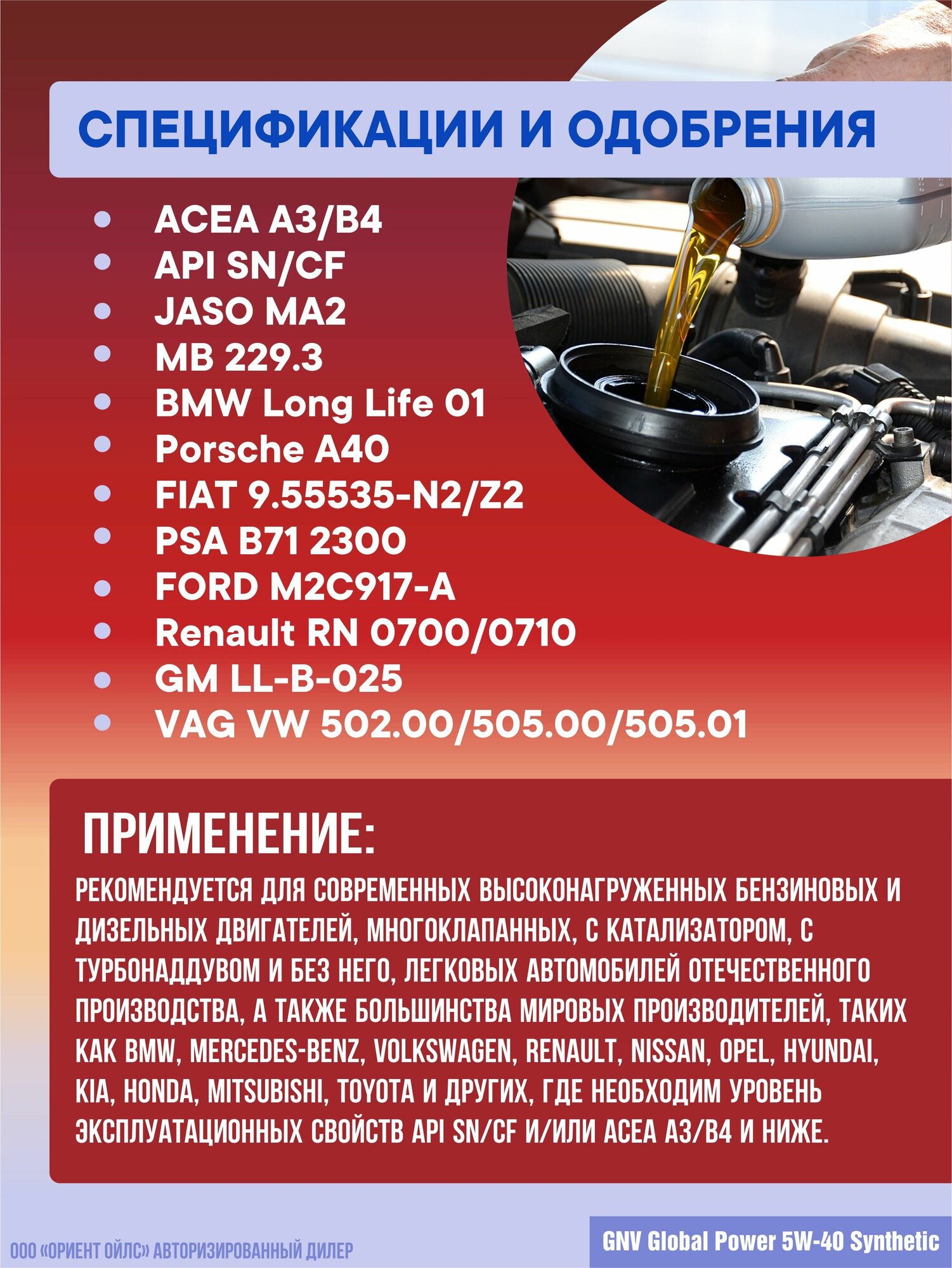 Масло моторное GNV Global Power 5W-40 Synthetic, 4 л.