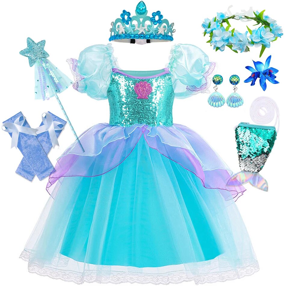 Детское платье Русалочка Ариэль оllobebe 7-8Y Tag-140, Бирюзовый, Sets 03