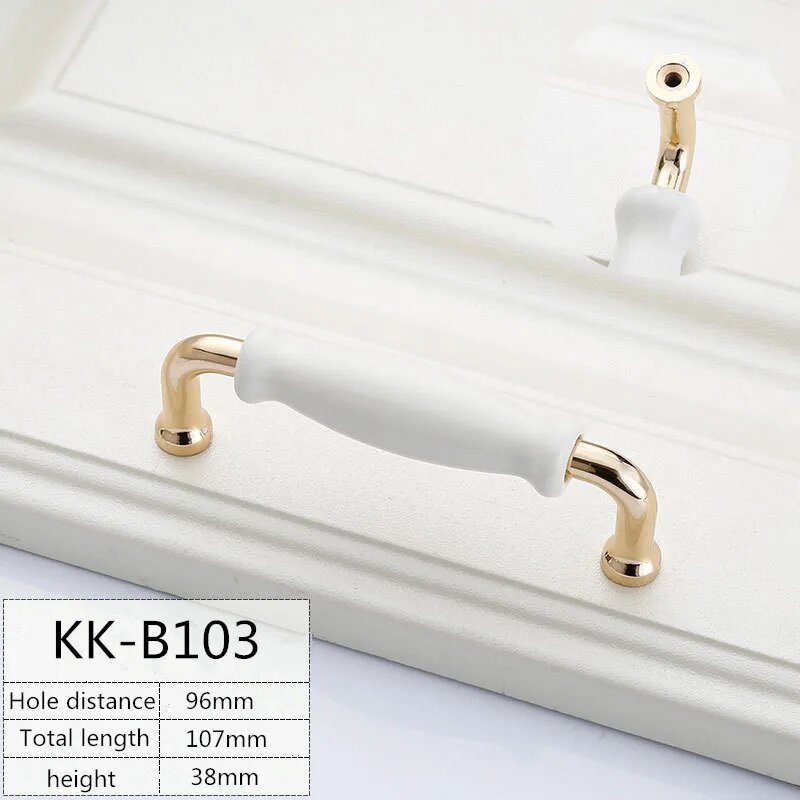 Ручка для шкафа керамическая KK-B103, золото, 96mm2
