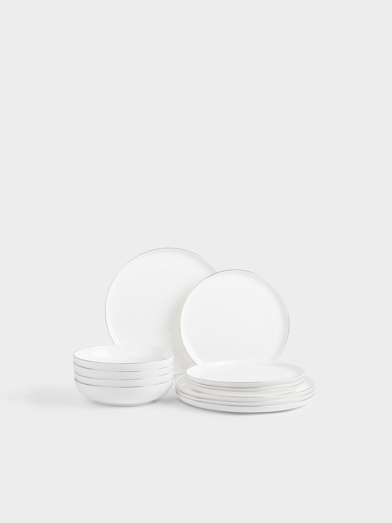 Сервиз обеденный, 4 перс, 12 пр, фарфор F, белый, с серебристым кантом, Ideal silver, Kuchenland