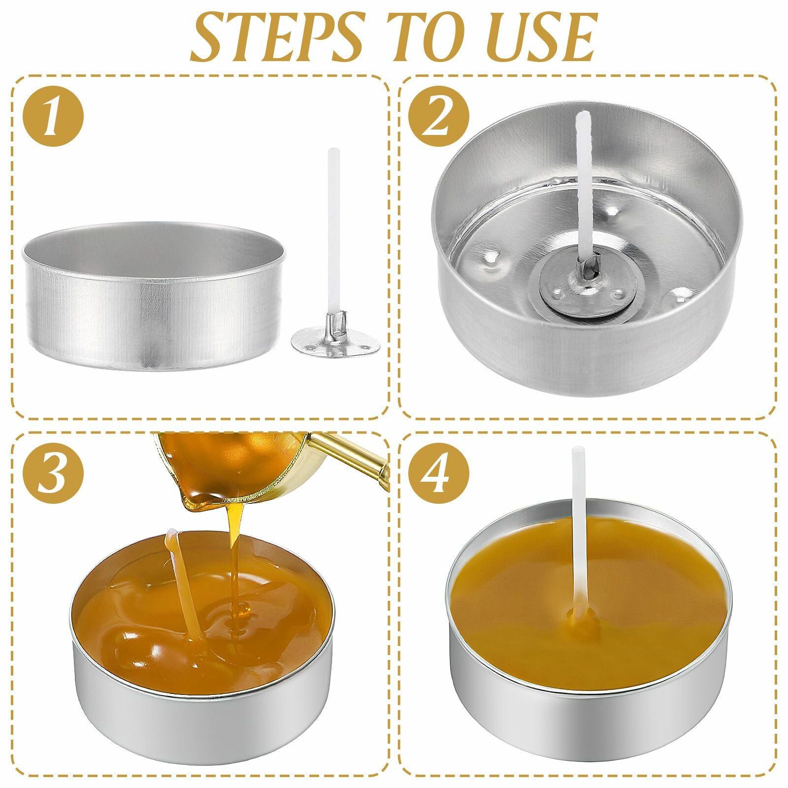 Батарейные свечи, чайные светильники, пустые контейнеры, алюминиевые чашки, коробка + форма для свечей 3.80X3.80X1.40CM