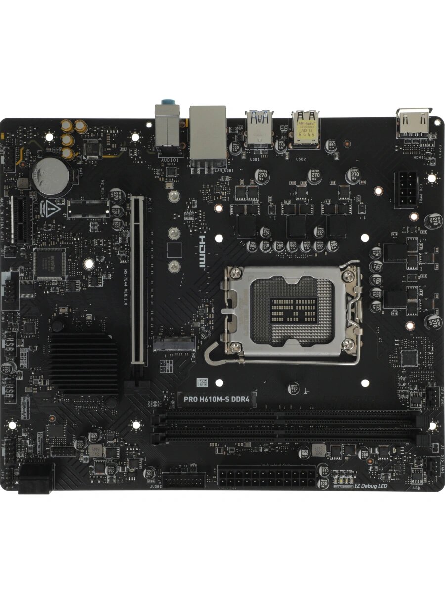Материнская плата MSI PRO H610M-S DDR4, Socket LGA 1700, Intel H610, mATX. Поддержка DDR4 до 3200 МГц, 12/13/14 поколение Intel.