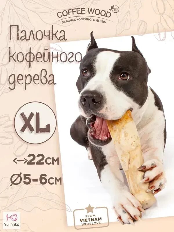 Жевательная палка для собак из кофейного дерева XL 22 см - натуральное лакомство для чистки зубов