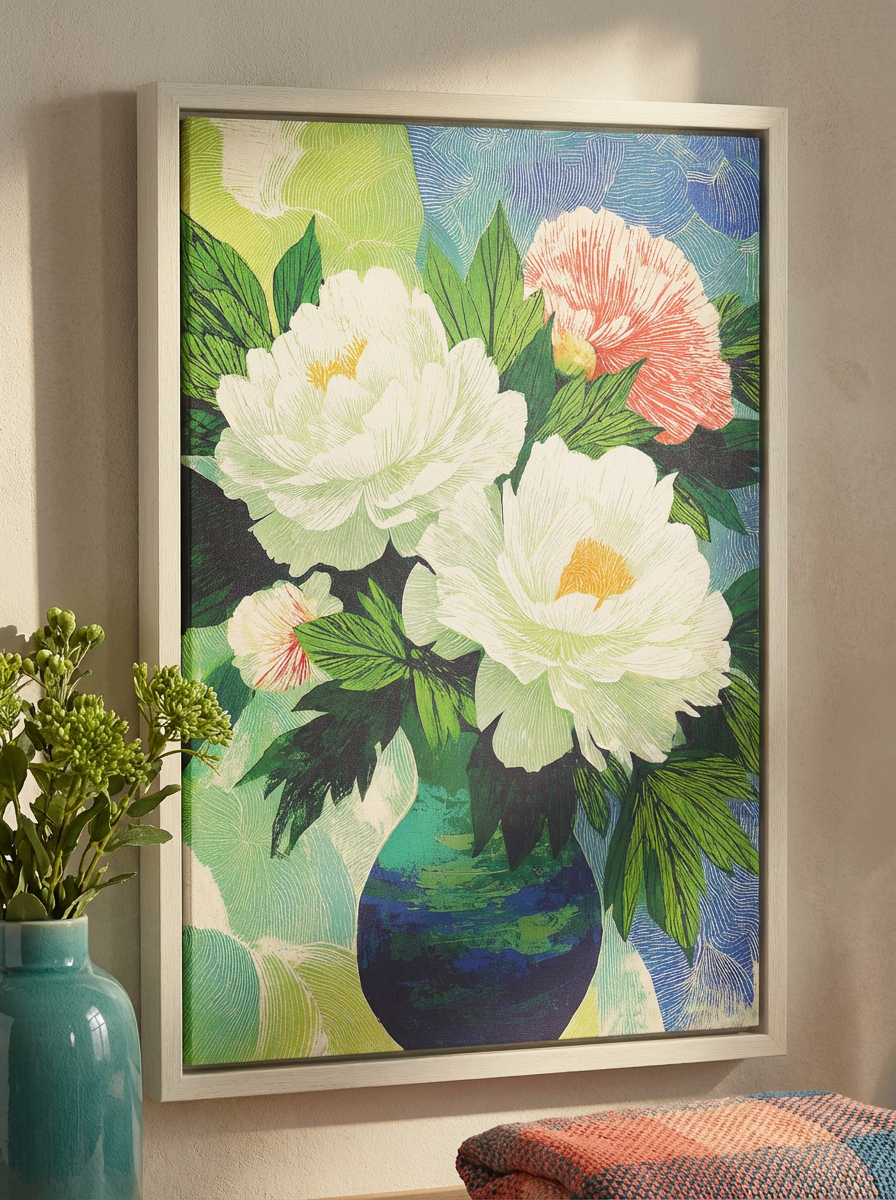 Картина Postermarket "Пионы" на холсте с подрамником в раме 50х70 см