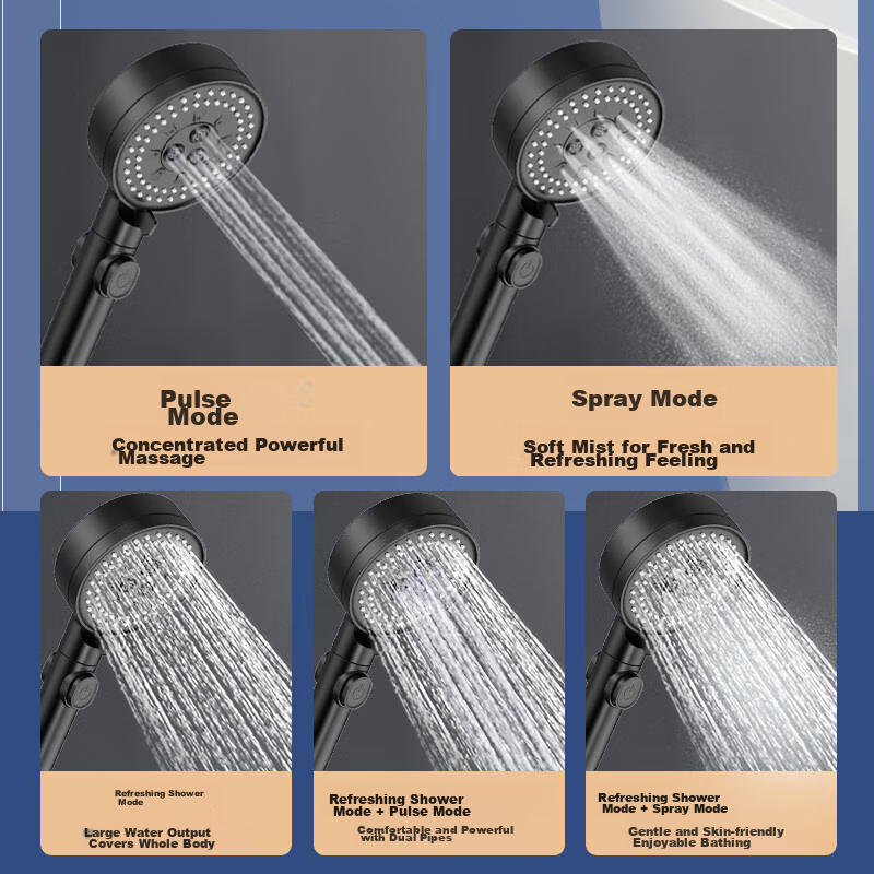 MICOE Black High-Pressure Shower Head, Pressurized Bathroom Shower Head, Handheld Shower Head, Single-Head Shower Head