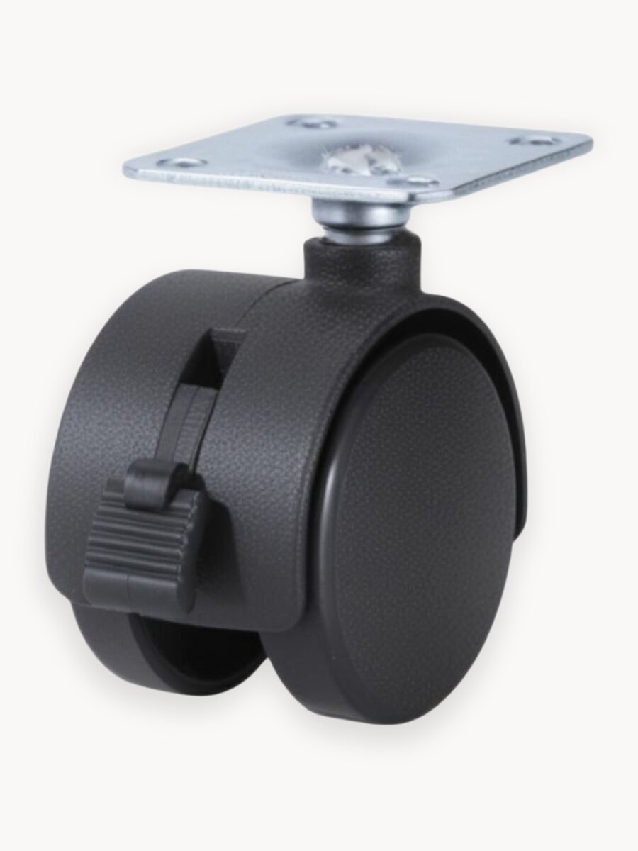 Колесо мебельное поворотное 40 мм BRANTE на площадке со стопором, колесная опора, ролики мебельные для прикроватных тумбочек, журнальных столиков, тумб, шкафчиков