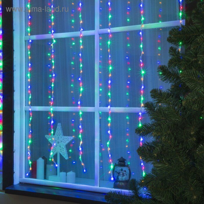 Гирлянда Водопад 2×1.5 м, IP44, прозрачная нить, 400 LED, свечение мульти, 8 режимов, 220 В