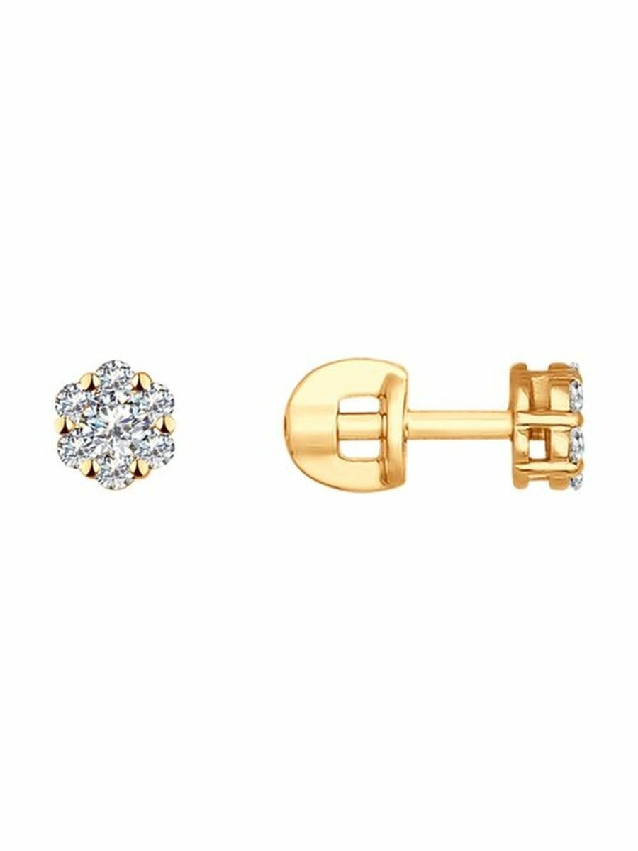 Серьги пусеты, красное золото, 375 проба, фианит