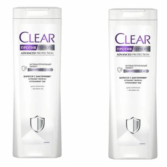 Clear Шампунь Антибактериальный эффект 2 в 1 380 мл, 2 уп