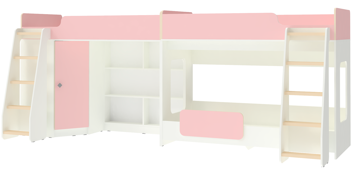 Трехъярусная кровать Л-42.4.3 Белый Розовый