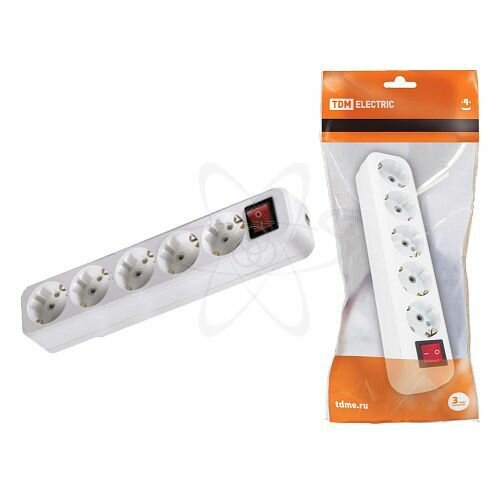 Розетка 5 гнезд с выкл. 2П+З 16А белая ТДМ