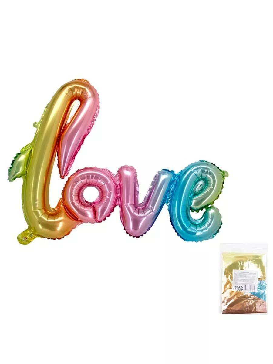 Надпись "LOVE" Радужная пастель в упаковке, фольгированный шар (39"/99 см ) 1 шт. / Веселуха