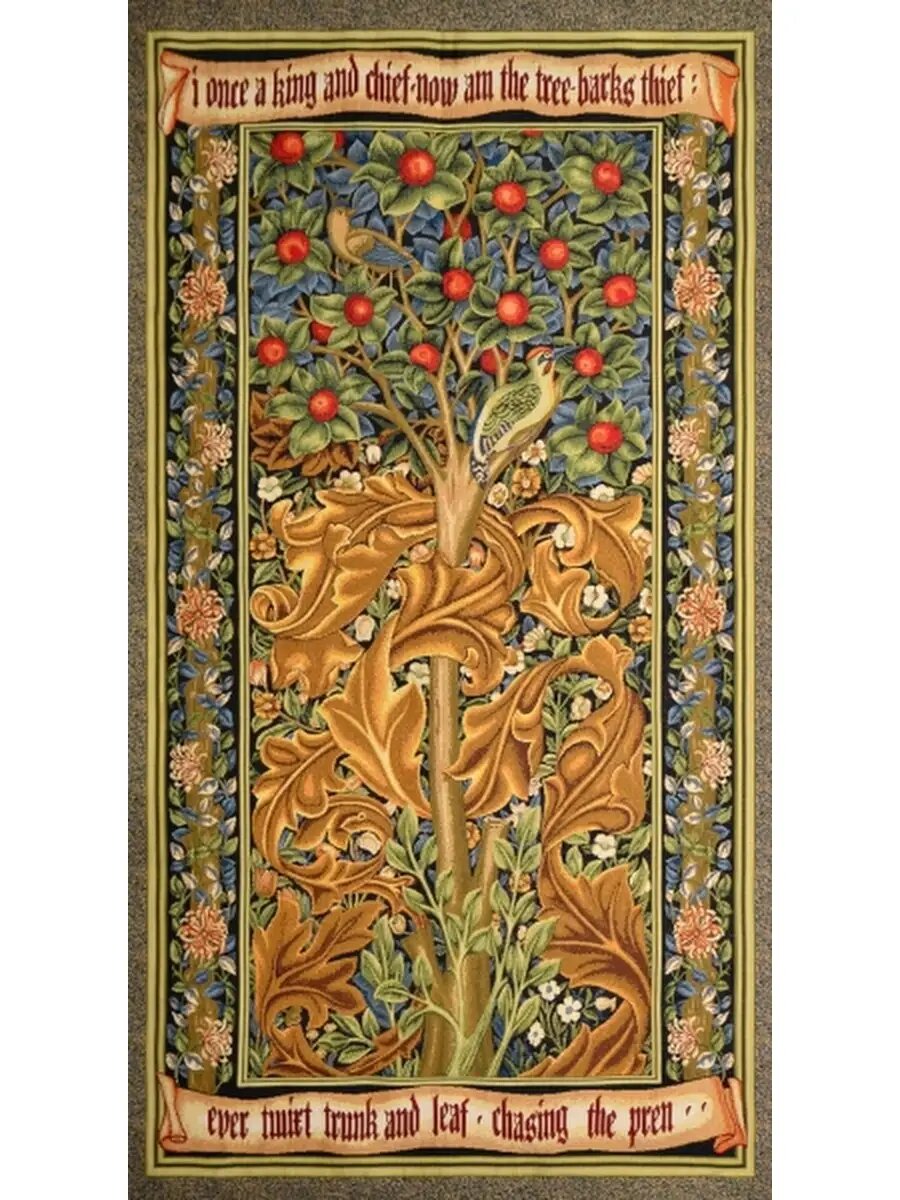 Гобелен панно на стену на подкладке с карманом для . Дятел золото У. Морриса. 120х70 см.