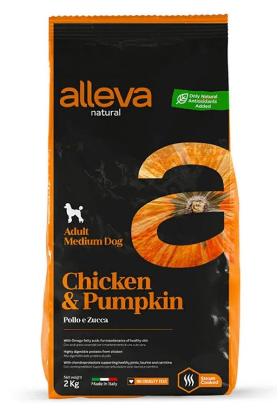 Alleva Natural корм для взрослых собак средних пород с курицей и тыквой 2кг