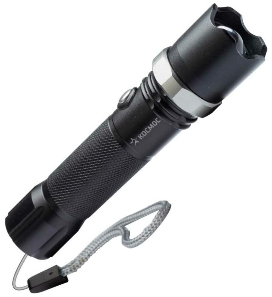 Ручной аккумуляторный фонарь космос 3Вт LED, линза, зум, Li-ion18650 1200mAh, анодированный алюминий, USB-шнур KOS112Lit