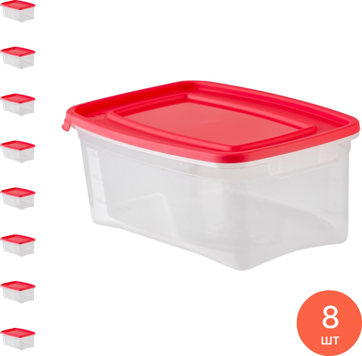Контейнер для хранения продуктов Полимербыт Каскад для СВЧ пластиковый с крышкой прозрачный объем 1л / емкость герметичная (комплект из 8 шт)