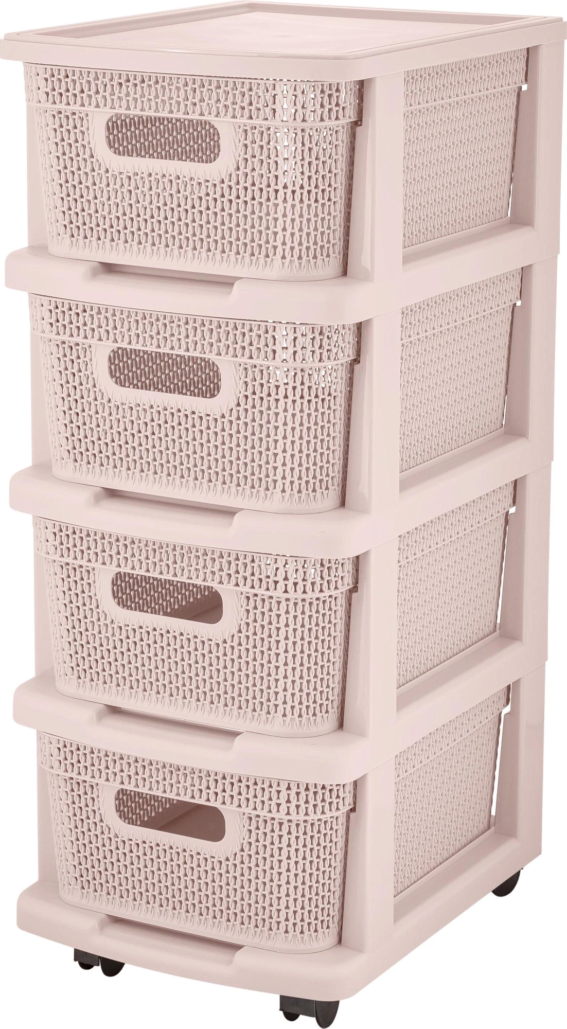 Комод Keeplex / Киплекс Ajur на колесиках, с корзинами четырехсекционный, полипропилен бежевый топаз 37×30×69см / мебель для дома