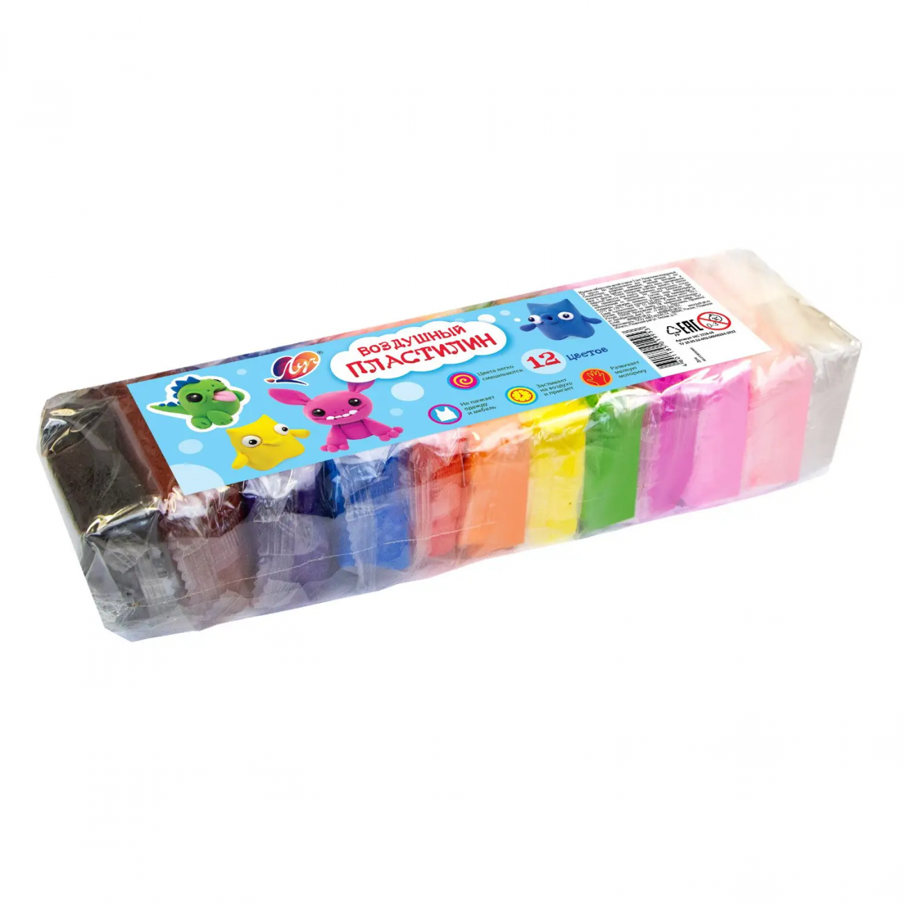 Луч Пластилин воздушный 12 цветов 120 г 34С2228-08