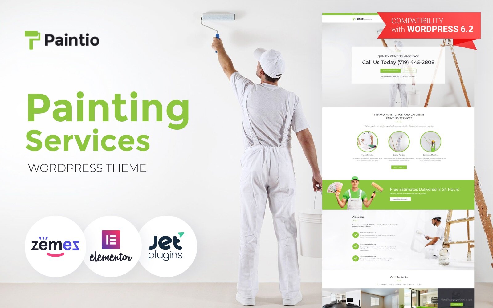 Подарочный сертификат на Шаблон для сайта Вордпресс с демоконтентом Paintio - Wallpapering & Painting Services Theme WordPress