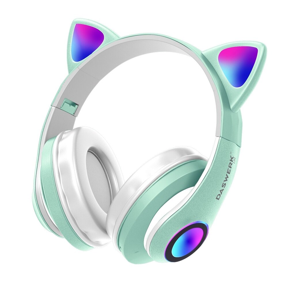 Наушники беспроводные DASWERK игровые накладные, с ушками, светящиеся, мятные STN-28 (513804)