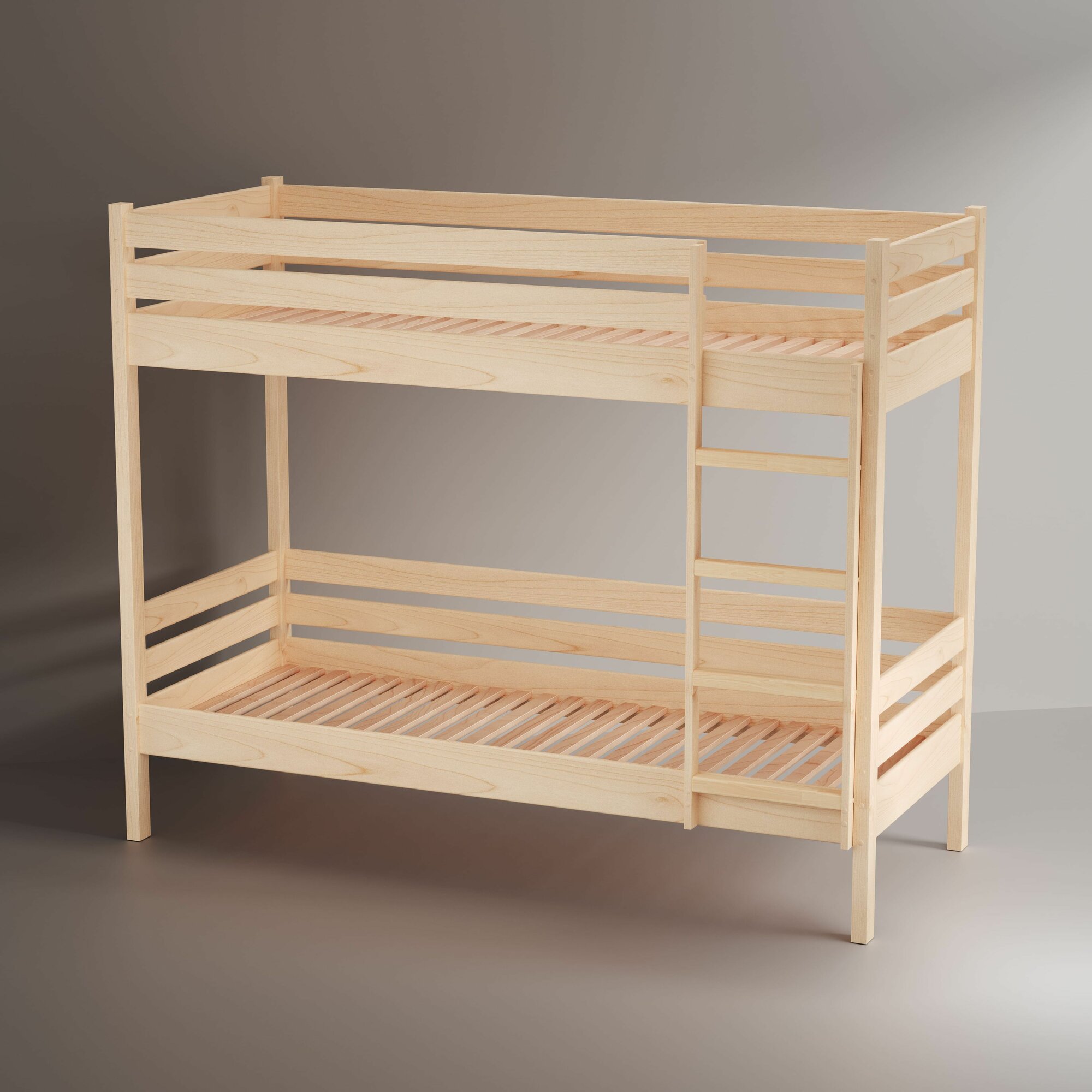 Кровать двухъярусная, 100х190 см, Hansales, из массива березы с защитным бортиком премиум качества, цвет береза